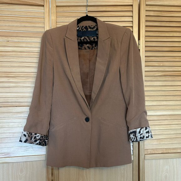 Zara | Jackets & Coats | Zara Tan Blazer Leopard Print Cuffs | Poshmark